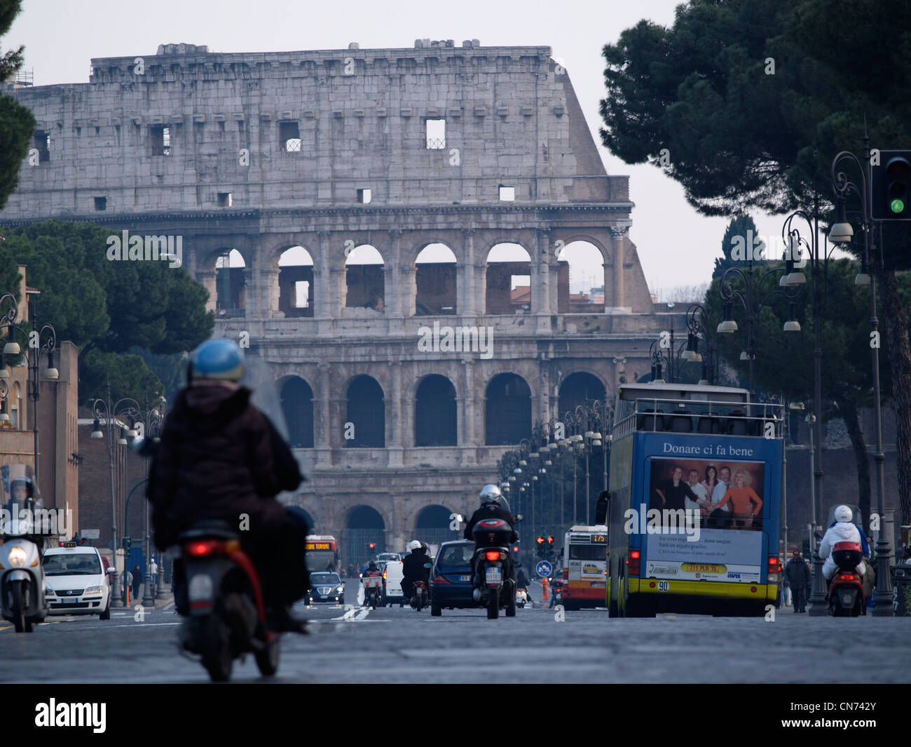 Busy traffic on the Via dei Fori Imperiali road leading to the ...