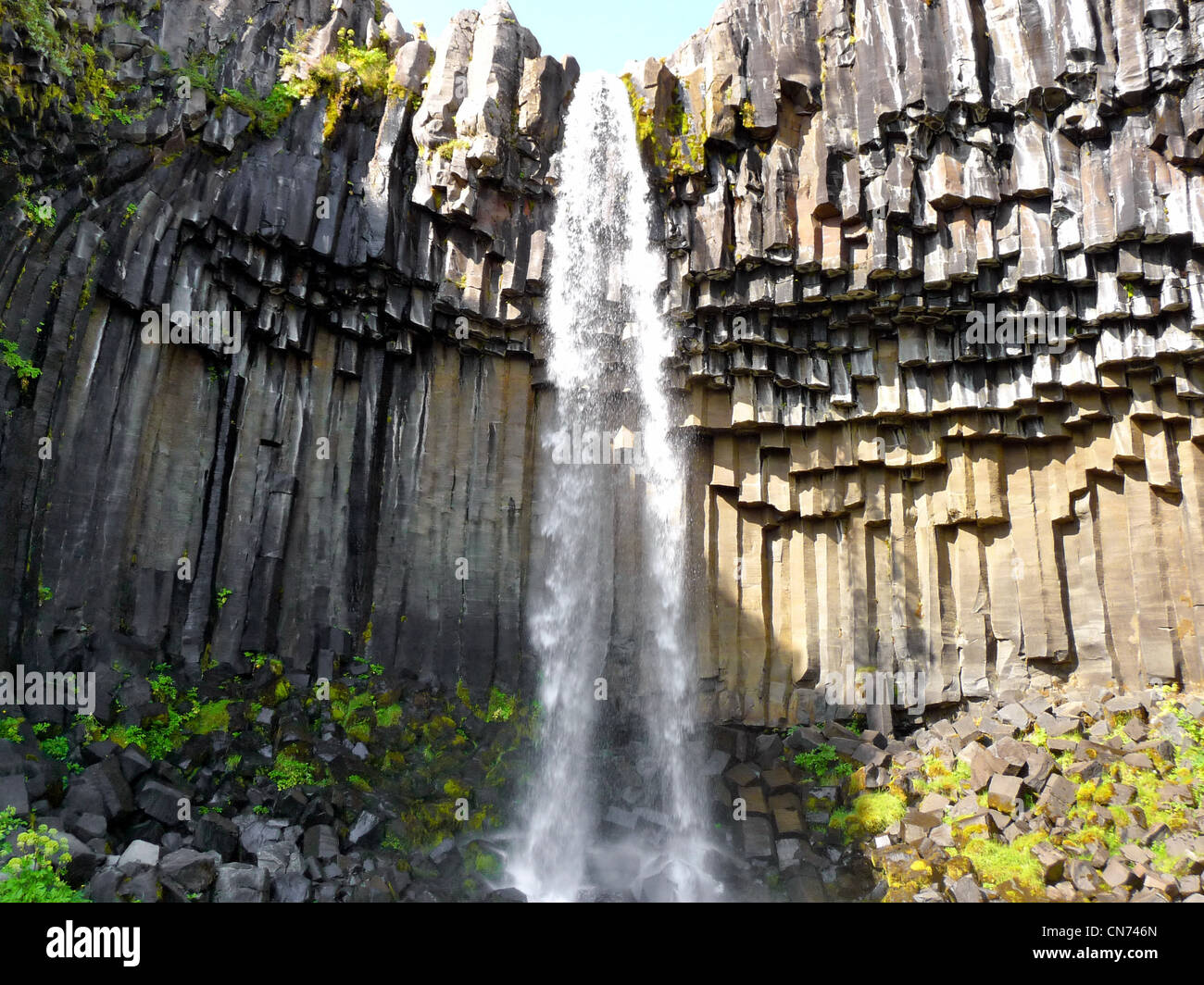 Skaftafell Iceland waterfall, cascade on basalt volcanic rock Stock ...
