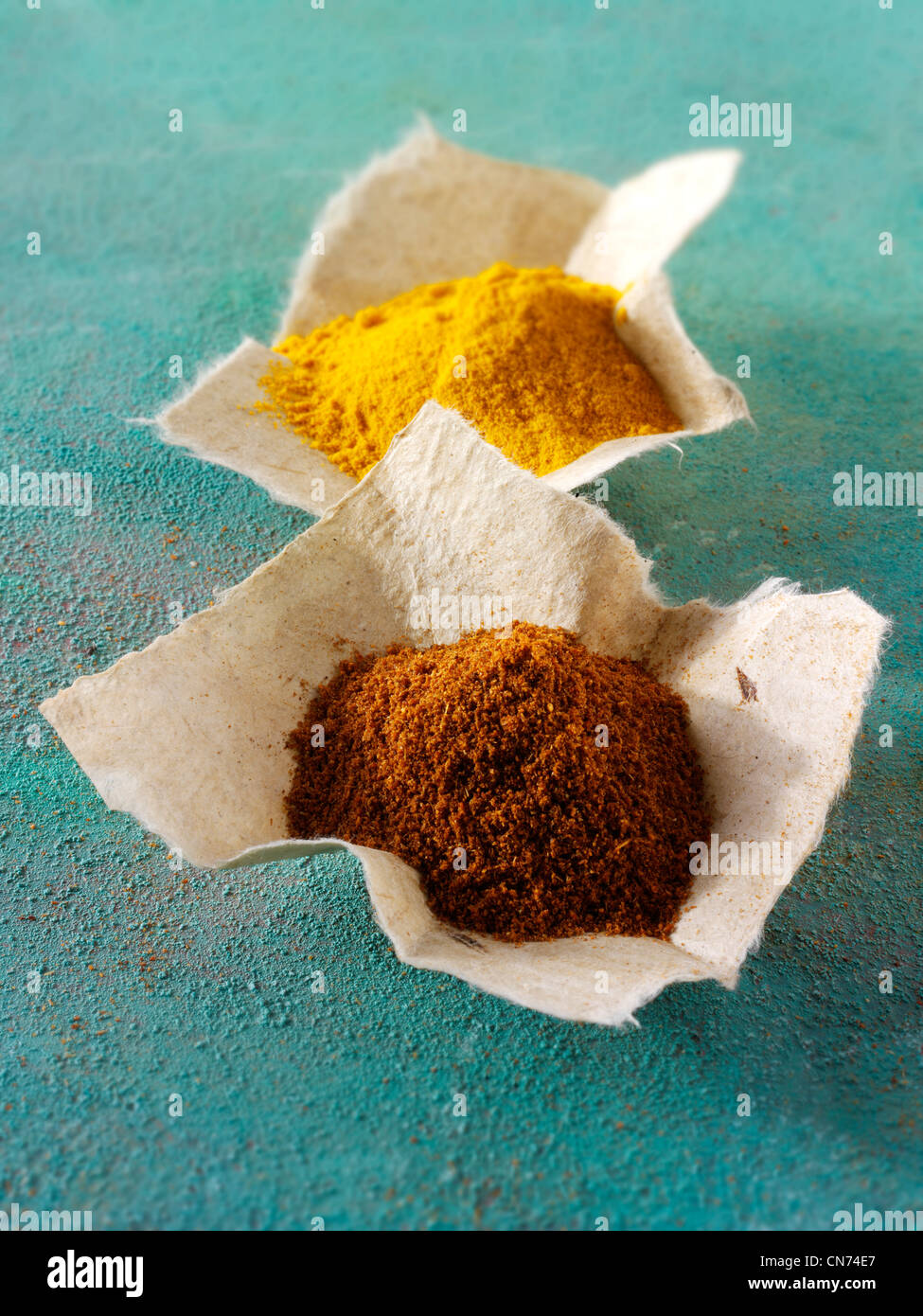 Ground chilli powder spice & ground turmeric composed arrangement Stock ...