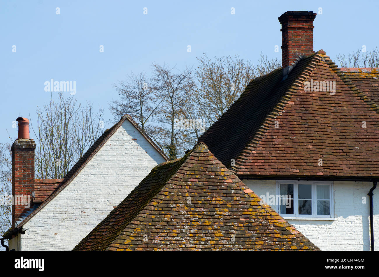 Hipped roofs and gable end of an old farm house, Manor Farm Museum ...