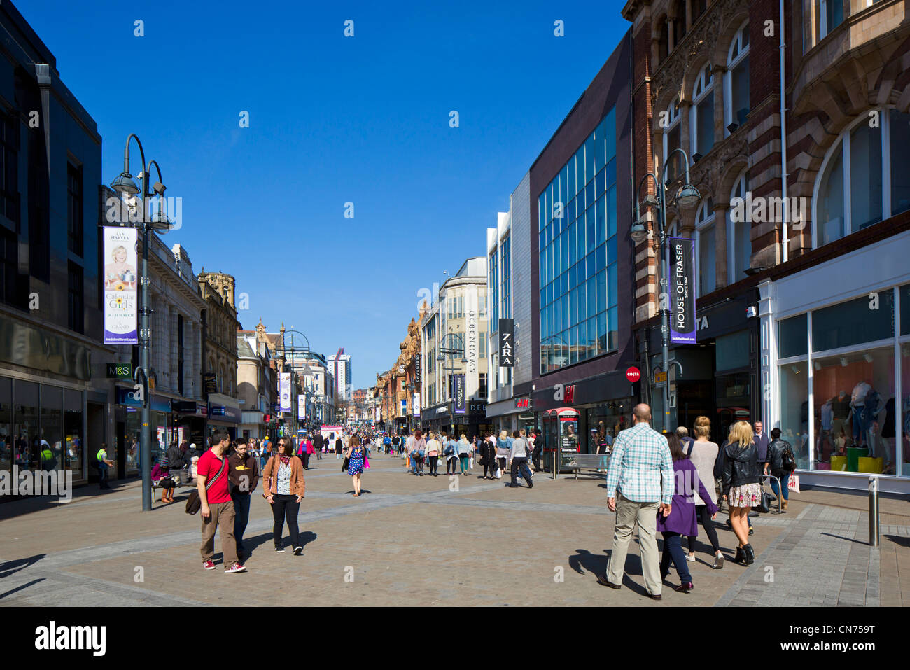 Briggate (the main shopping street) in the city centre, Leeds, West ...