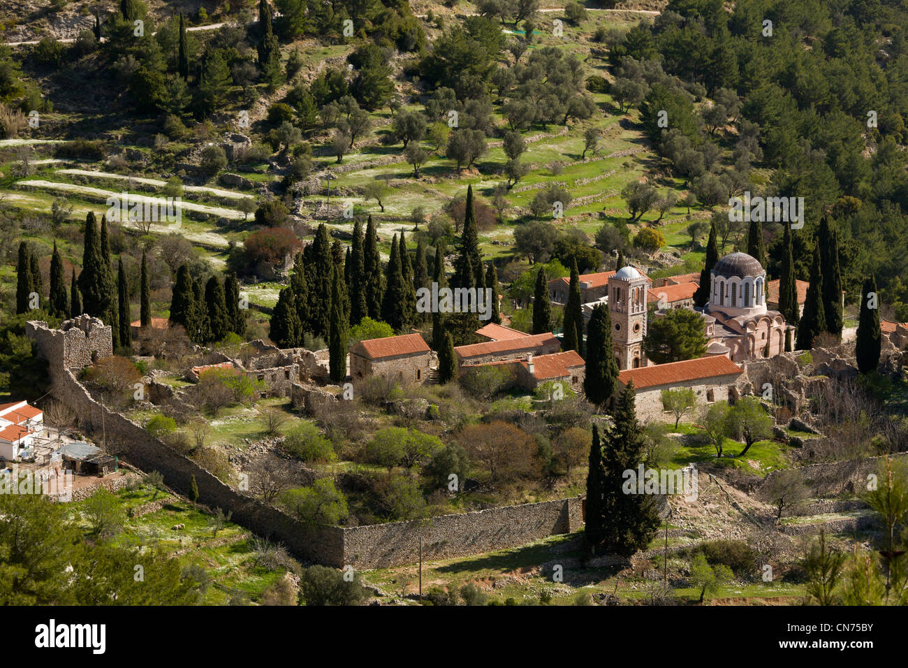 Nea Moni, ancient 11th century Byzantine monastery in the mountains of ...