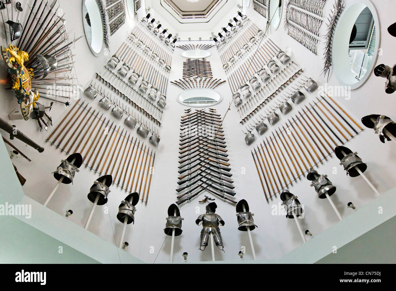 Hall of Steel in the main stairwell, The Royal Armouries Museum, Leeds ...