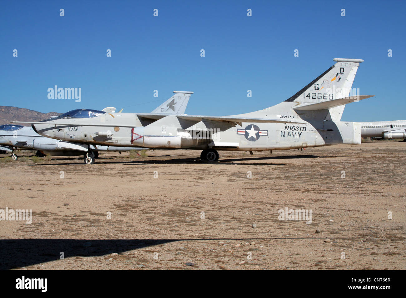 US Navy Douglas A-3 Skywarrior in storage at Mojave airfield ...