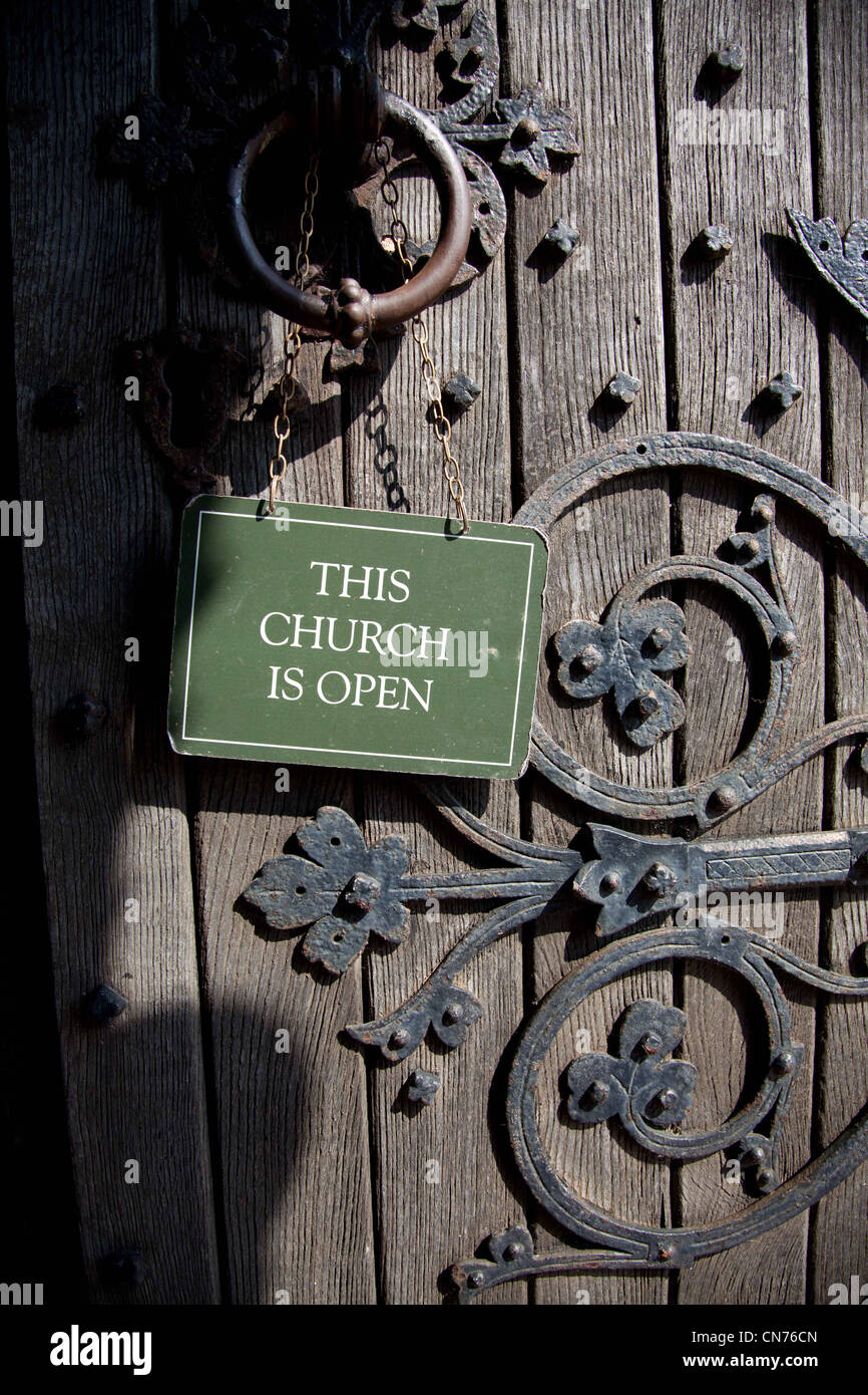 This Church is Open - sign on grand church door Stock Photo - Alamy