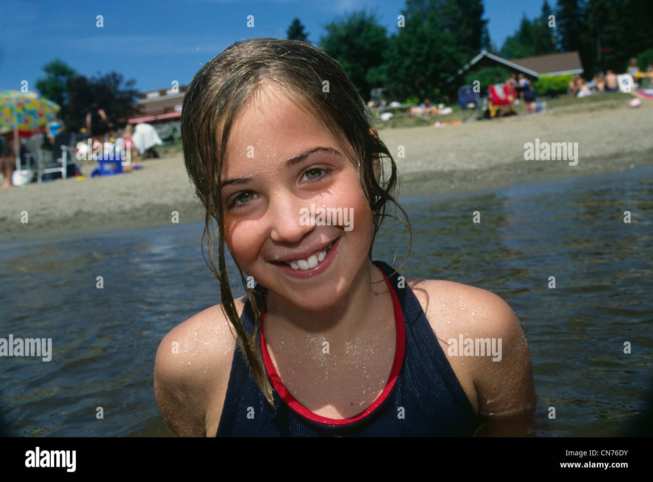 Girl in Water at Beach, Quebec Stock Photo - Alamy