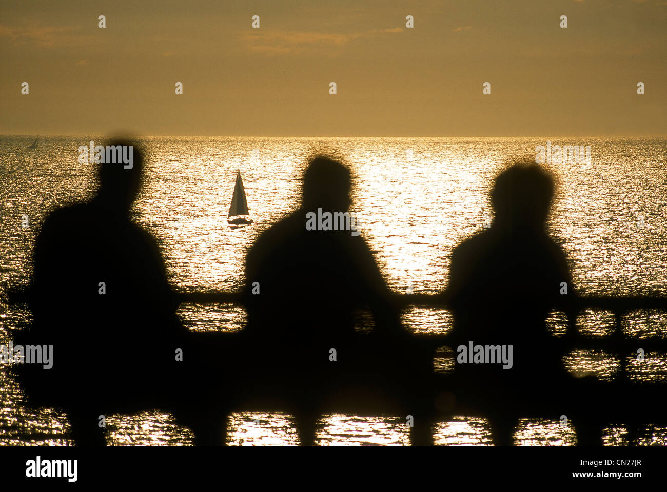Out of Focus Figures on Park Bench at Sunset, Vancouver, British ...