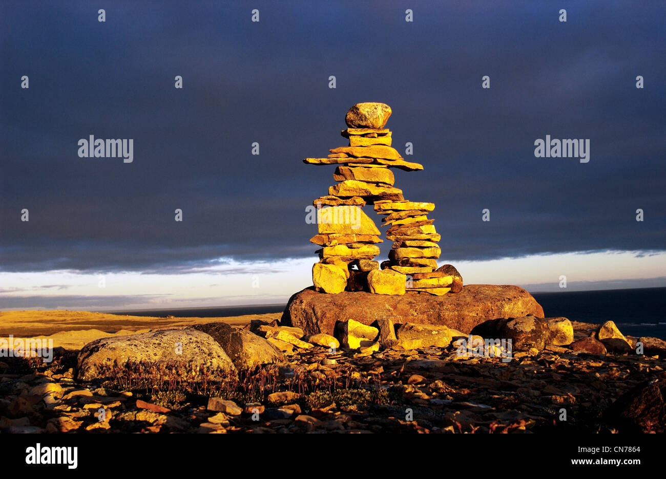 Inukshuk on the Tundra Stock Photo - Alamy