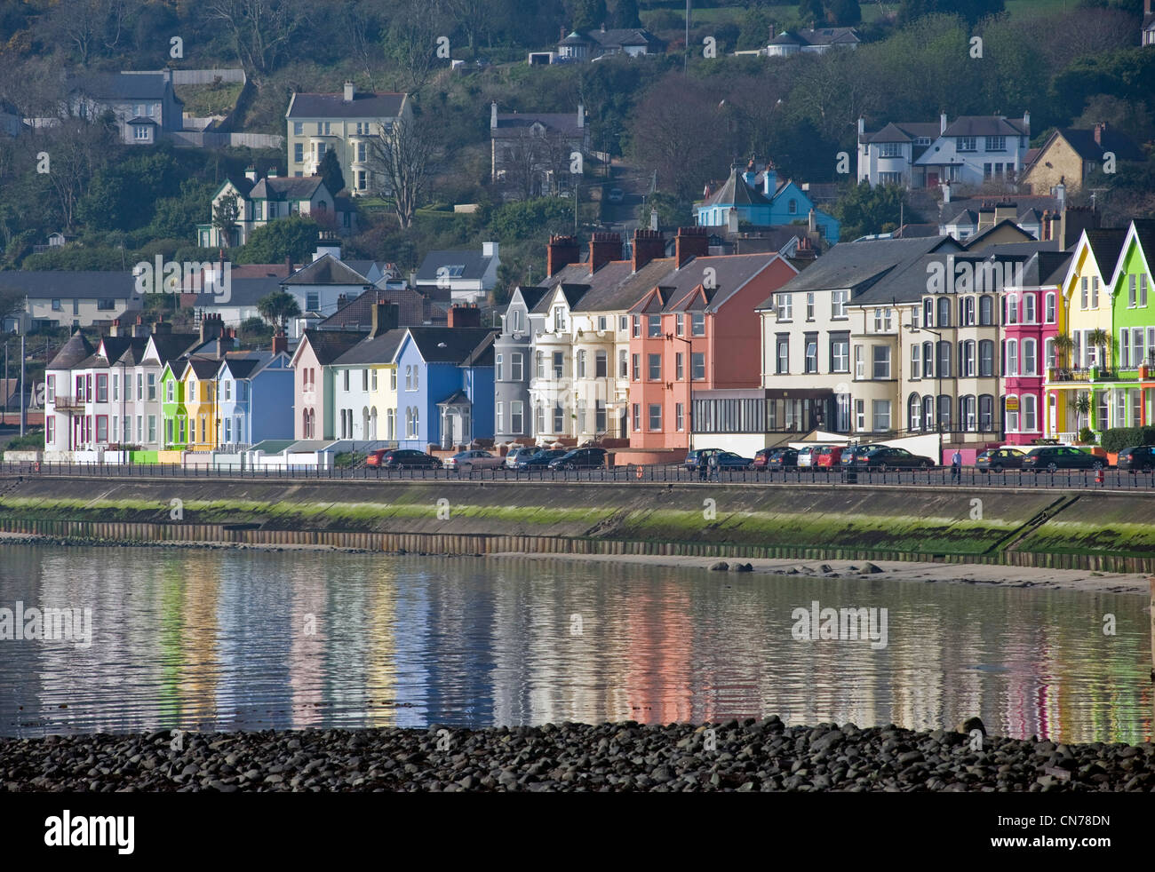 Colourful houses on the promenade at Whitehead, Northern Ireland Stock ...