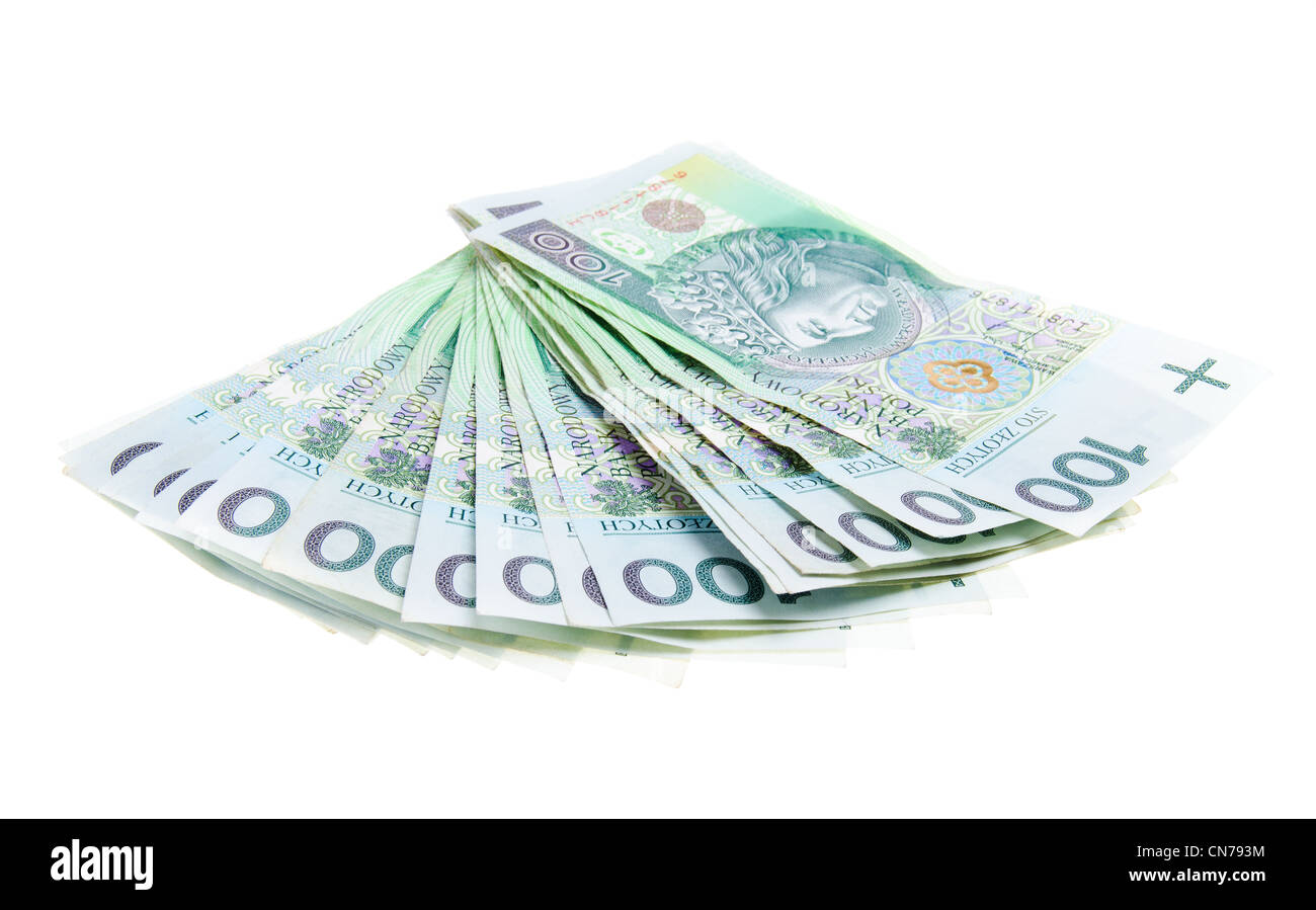 Polish money isolated on white background - many 100pln banknotes Stock ...