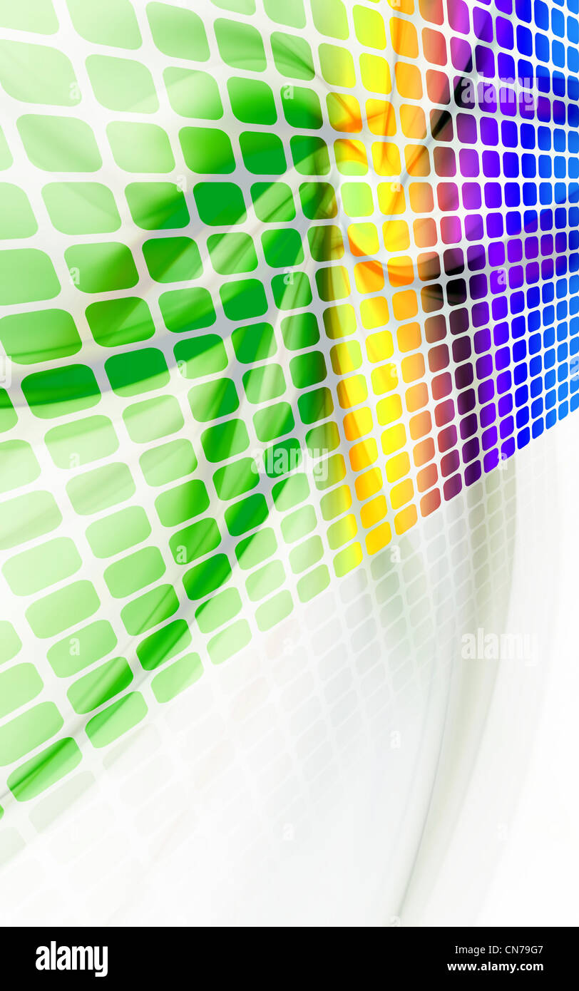 A rainbow colored digital wall or display screen with reflections and ...