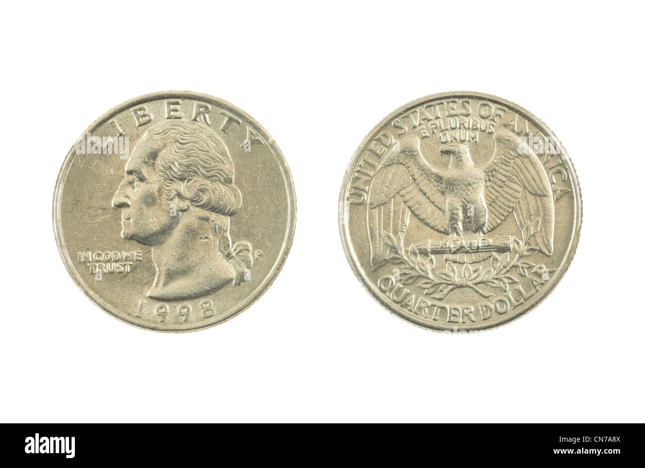 United States Quarter isolated on white background Stock Photo - Alamy