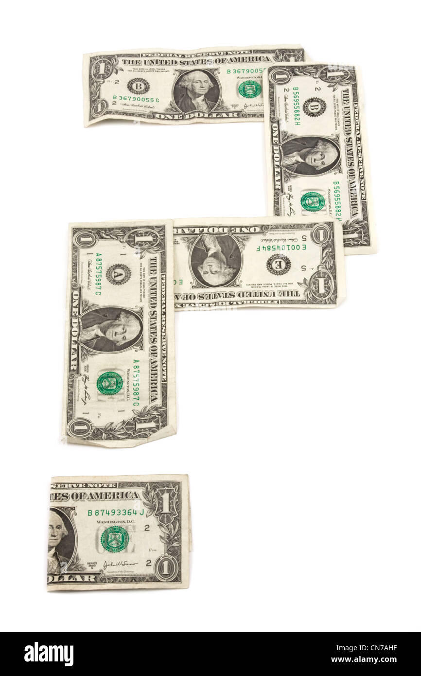 Question mark made from dollar bills isolated on white background Stock ...