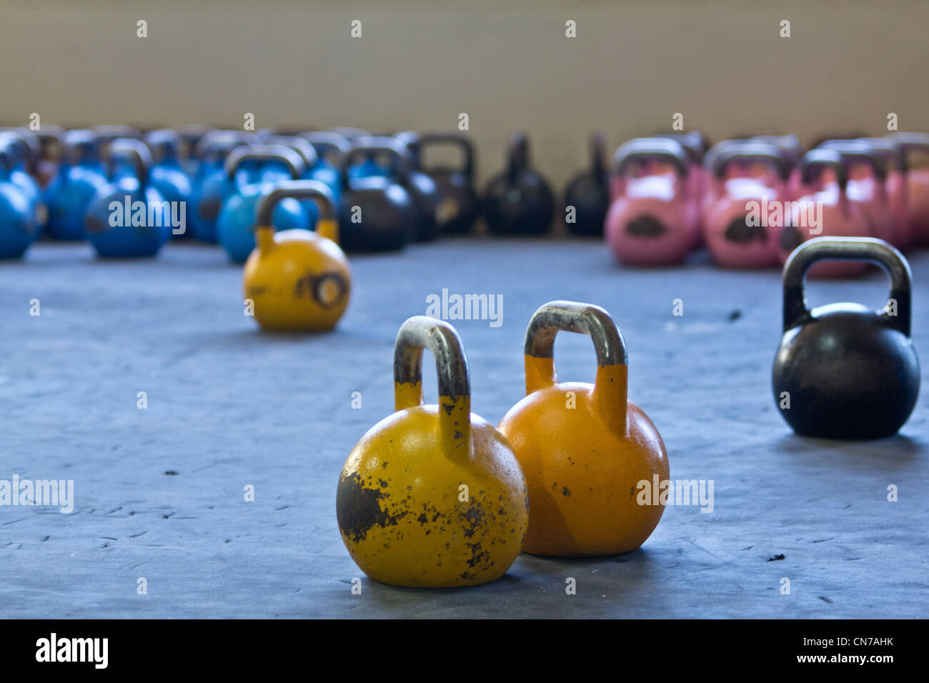 Kettlebells in gym Stock Photo - Alamy