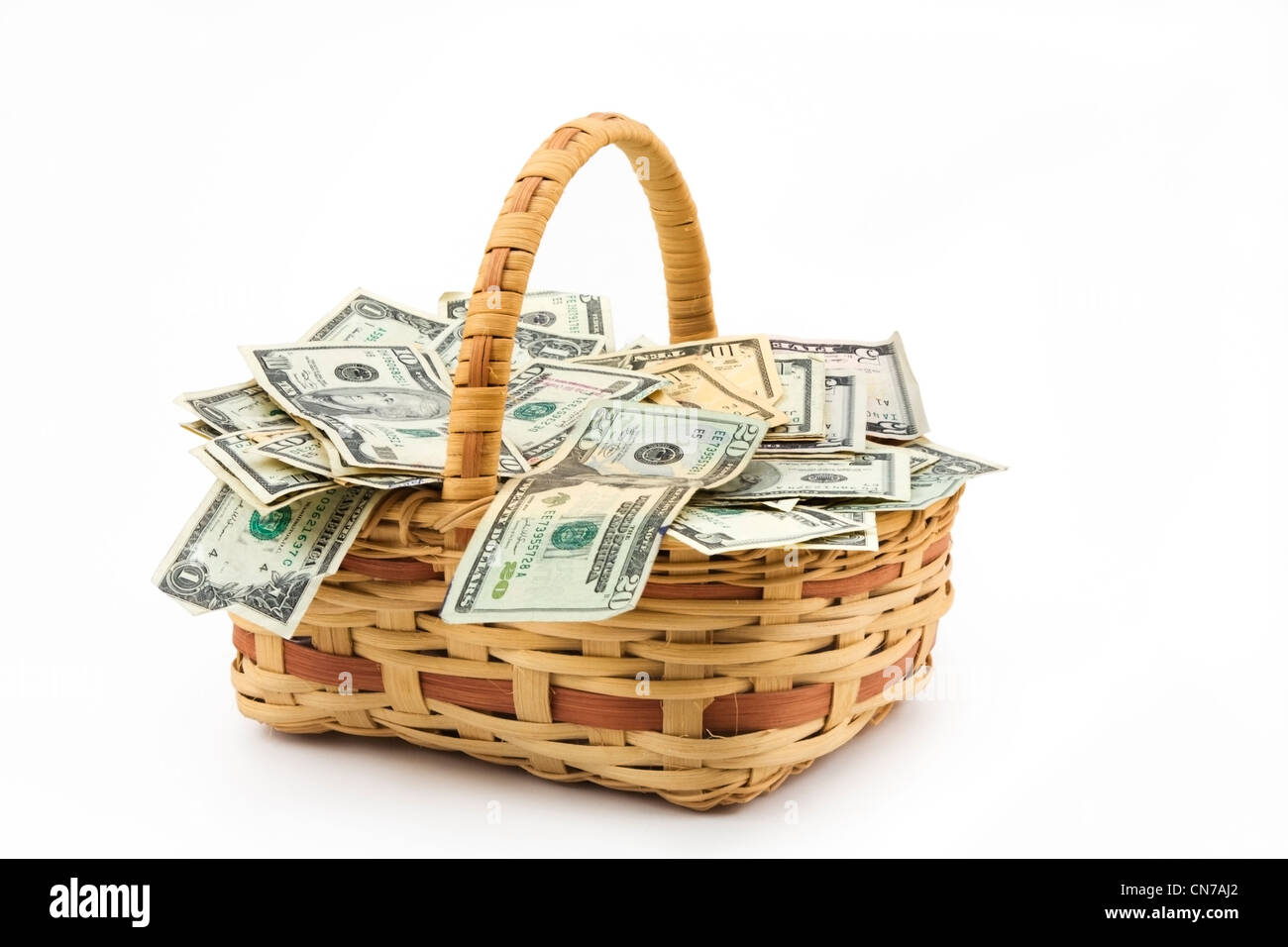 Picnic basket full of American money isolated on white background Stock ...