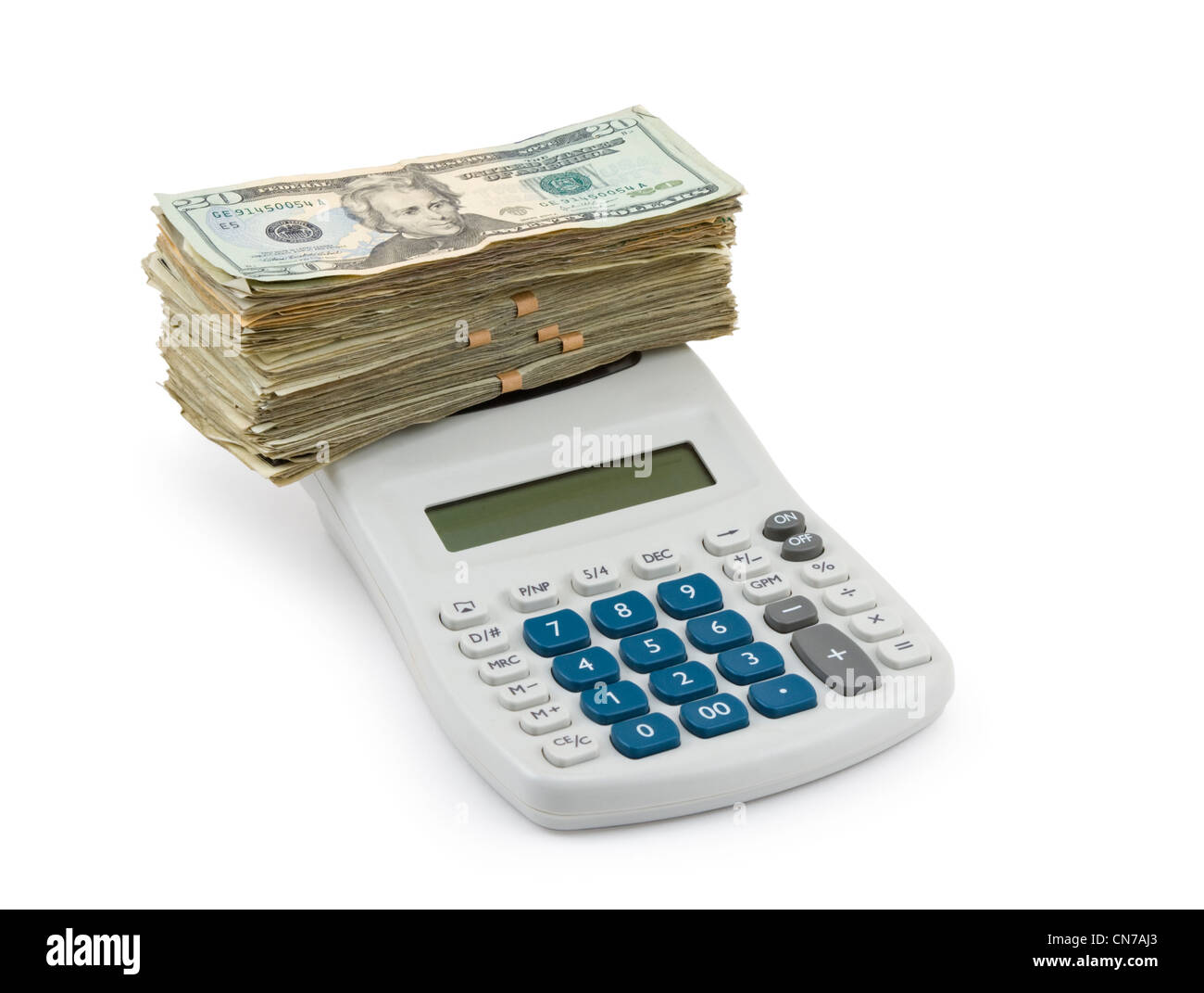 American money and calculator isolated on white Background Stock Photo ...