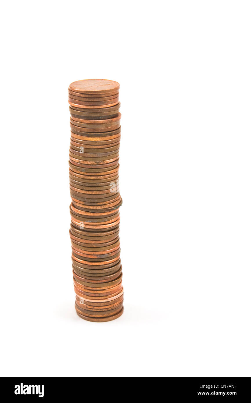 Stack of United States pennies on white background Stock Photo - Alamy