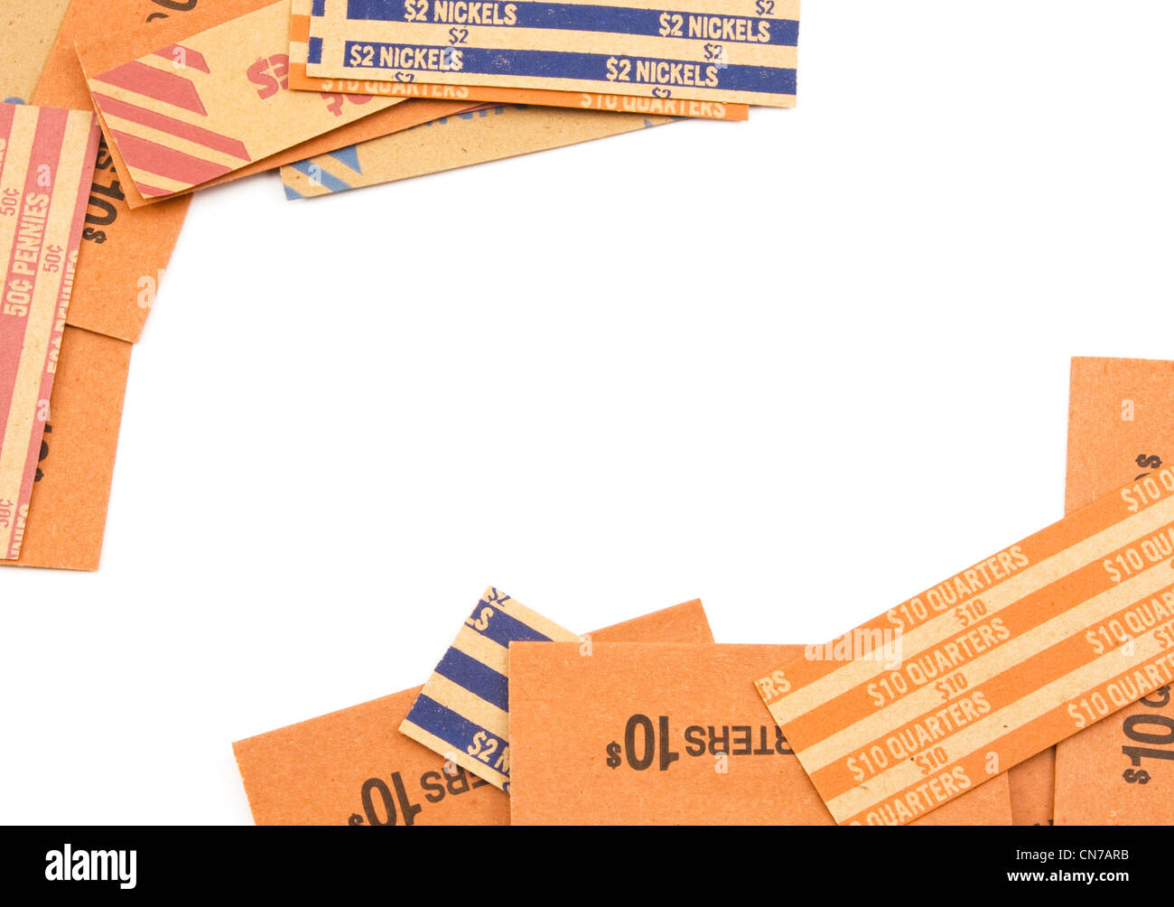 Empty American coin rolls framing white background Stock Photo - Alamy