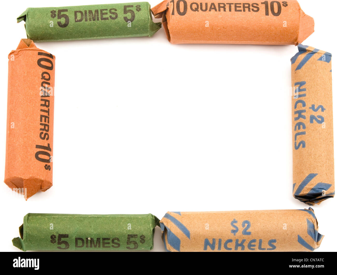 US Coin rolls framing white background Stock Photo - Alamy