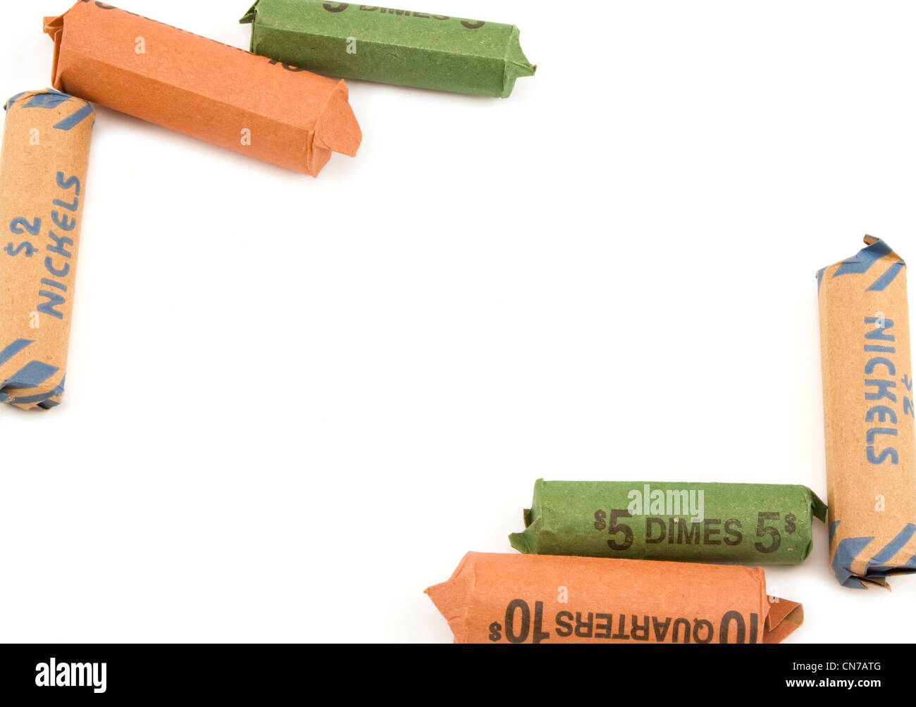 US currency Coin rolls bordering white background Stock Photo - Alamy