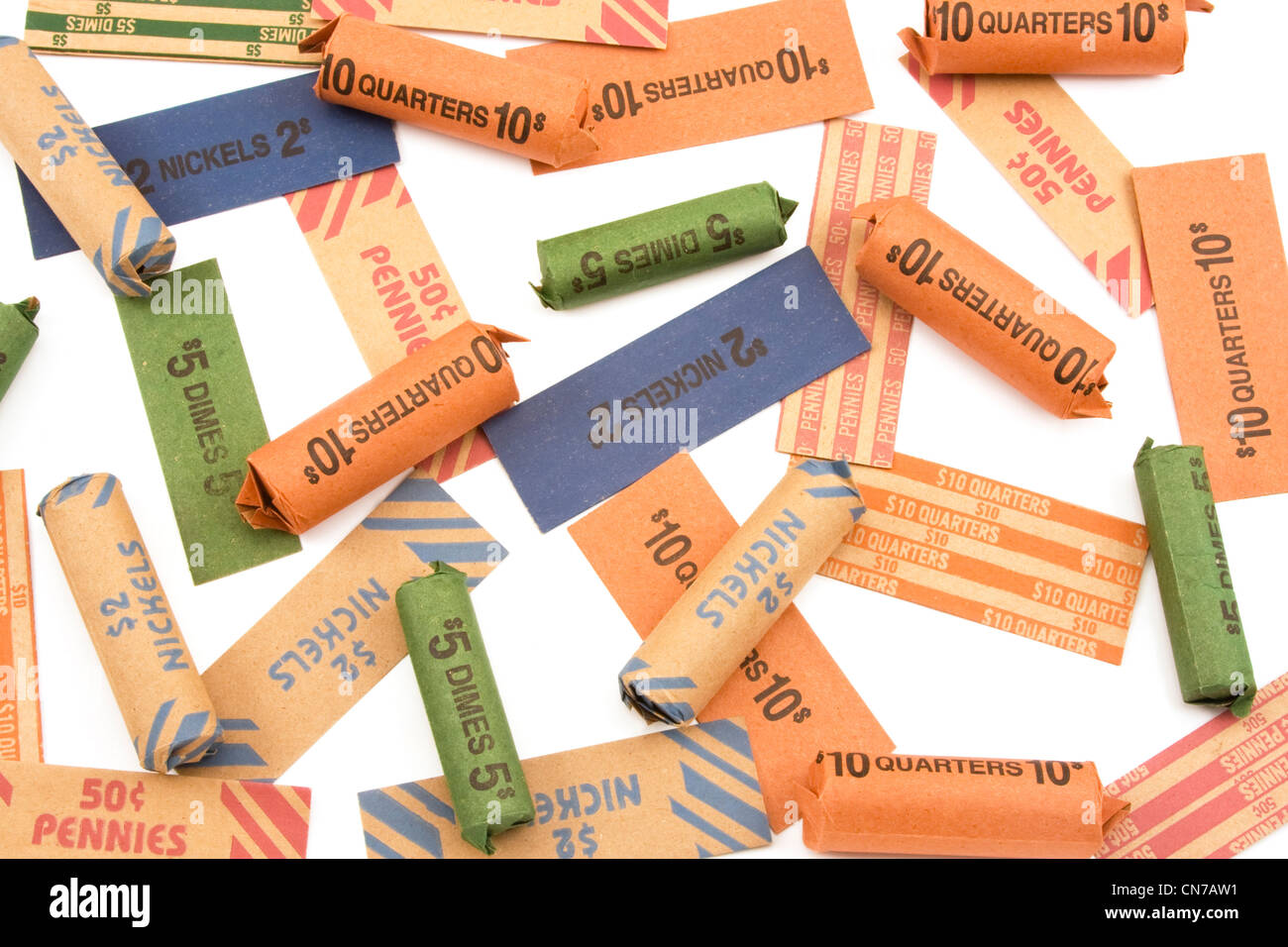 American currency Coin rolls on white background Stock Photo - Alamy