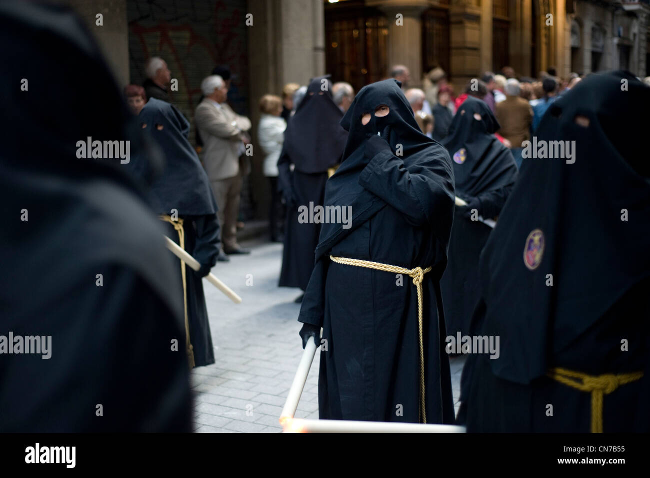 Nazarenos during an easter procession in Barcelona Spain Stock Photo ...