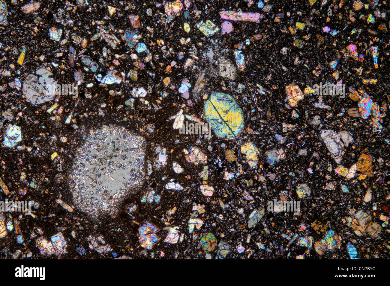 Photomicrograph, polarized lighting, Basalt Tertiary Ostrzyca mountain ...