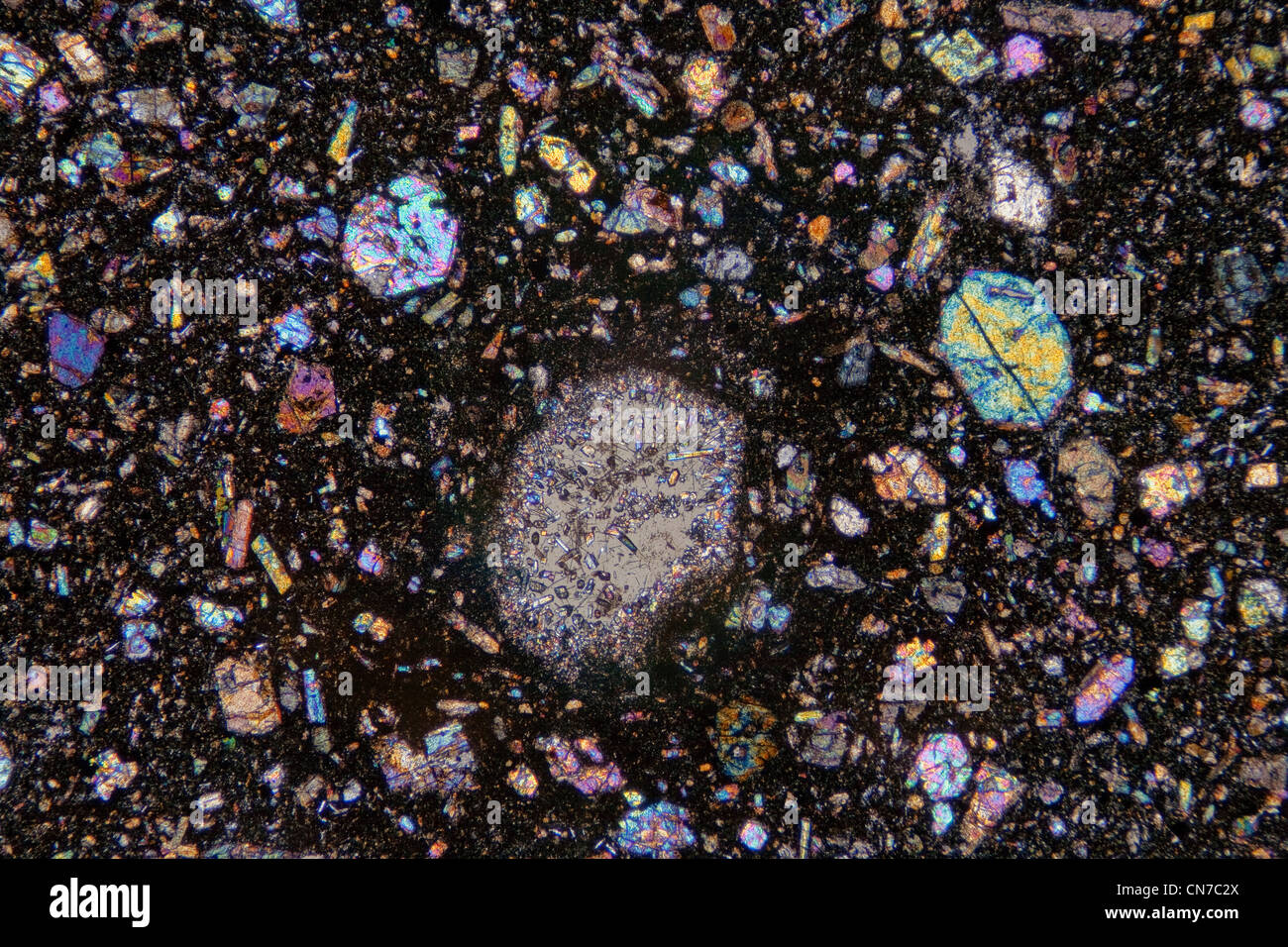 Photomicrograph, polarized lighting, Basalt Tertiary Ostrzyca mountain ...