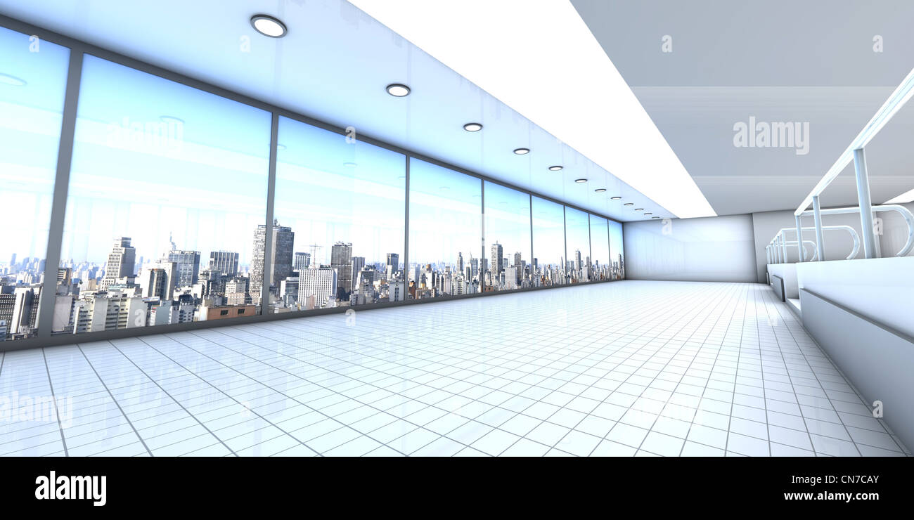 A empty office with the Skyline of Sao Paulo, Brazil, in the Background ...