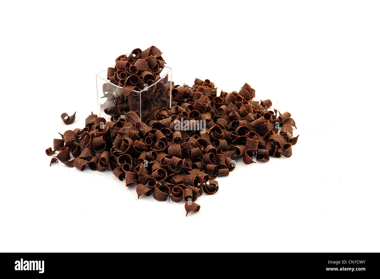 Curled chocolate topping for decoration isolated on white background ...