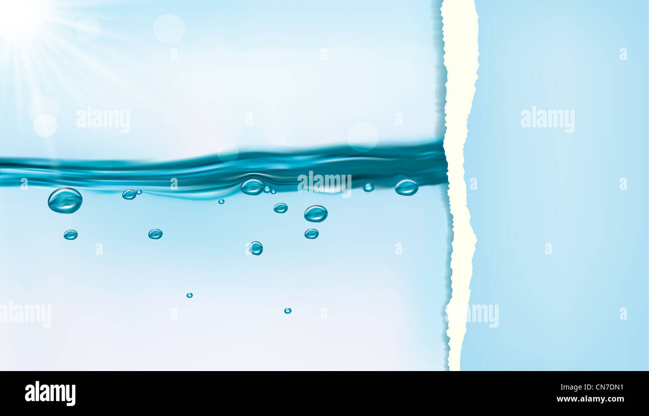Background with blue water and ripped paper Stock Photo - Alamy