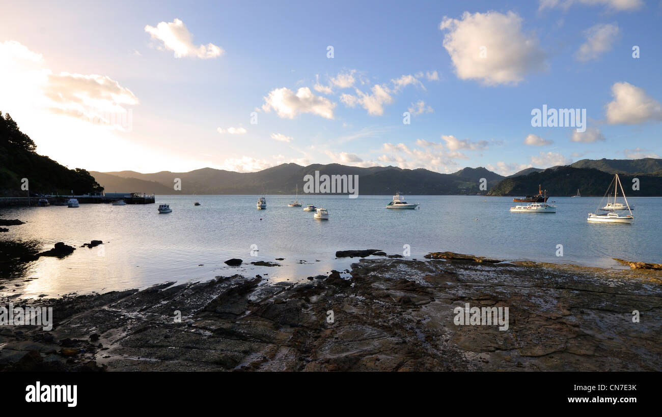Tryphena Harbour and wharf, Great Barrier Island, upper island New ...