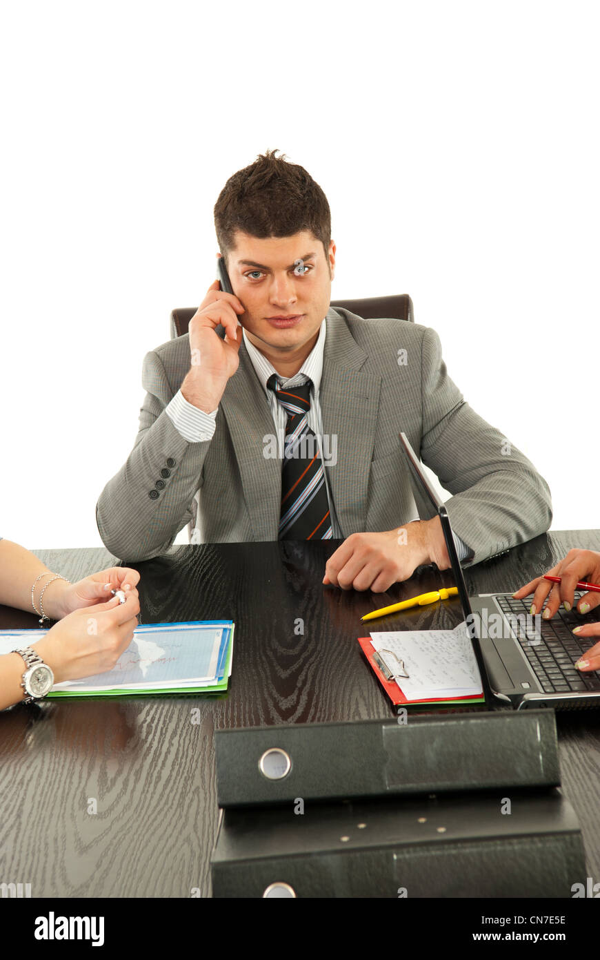 Office workers team man talk phone hi-res stock photography and images ...