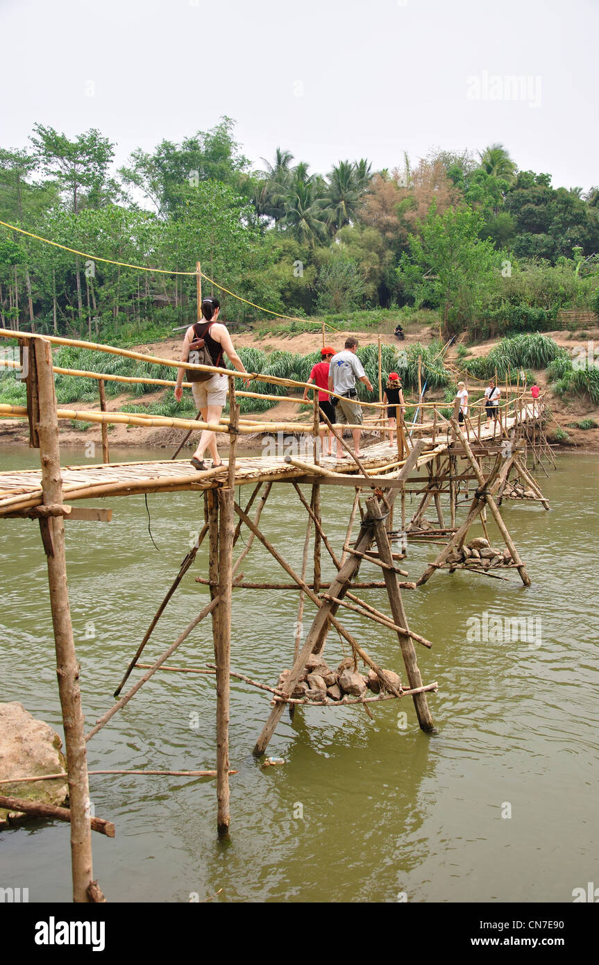 Bamboo bridge across Nam Khan River, Luang Prabang, Luang Prabang ...