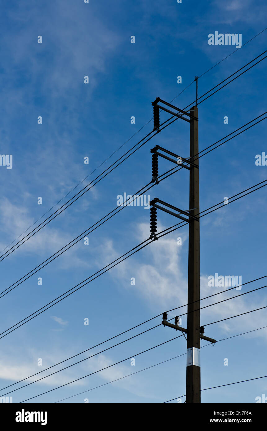 power line in evening on the street Stock Photo - Alamy
