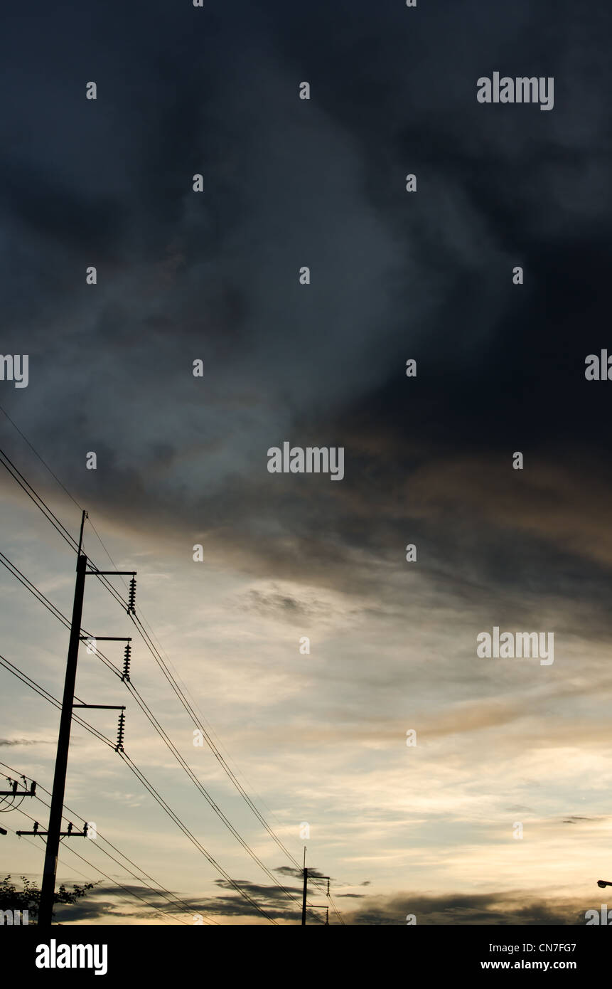 power line in evening on the street Stock Photo - Alamy