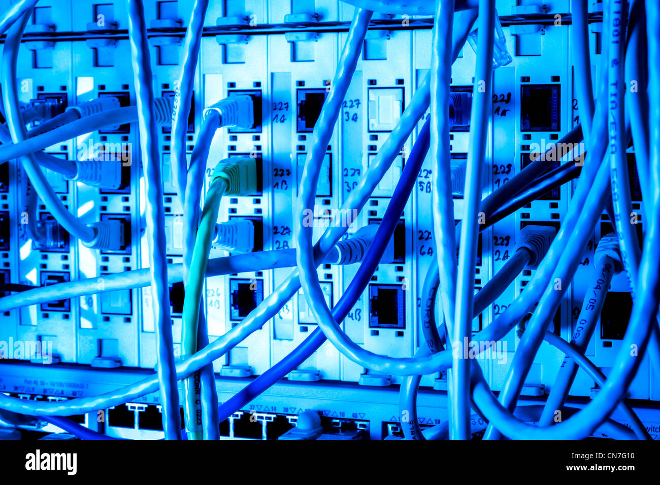 Concept of network infrastructure with cables connected to data center ...