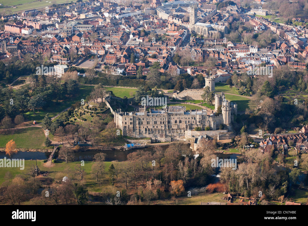 Warwick castle architecture england English aerial Stock Photo - Alamy