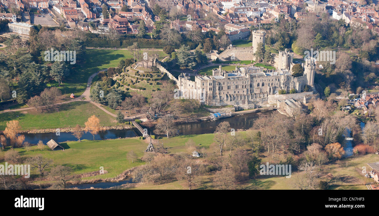 Warwick castle architecture england English aerial Stock Photo - Alamy