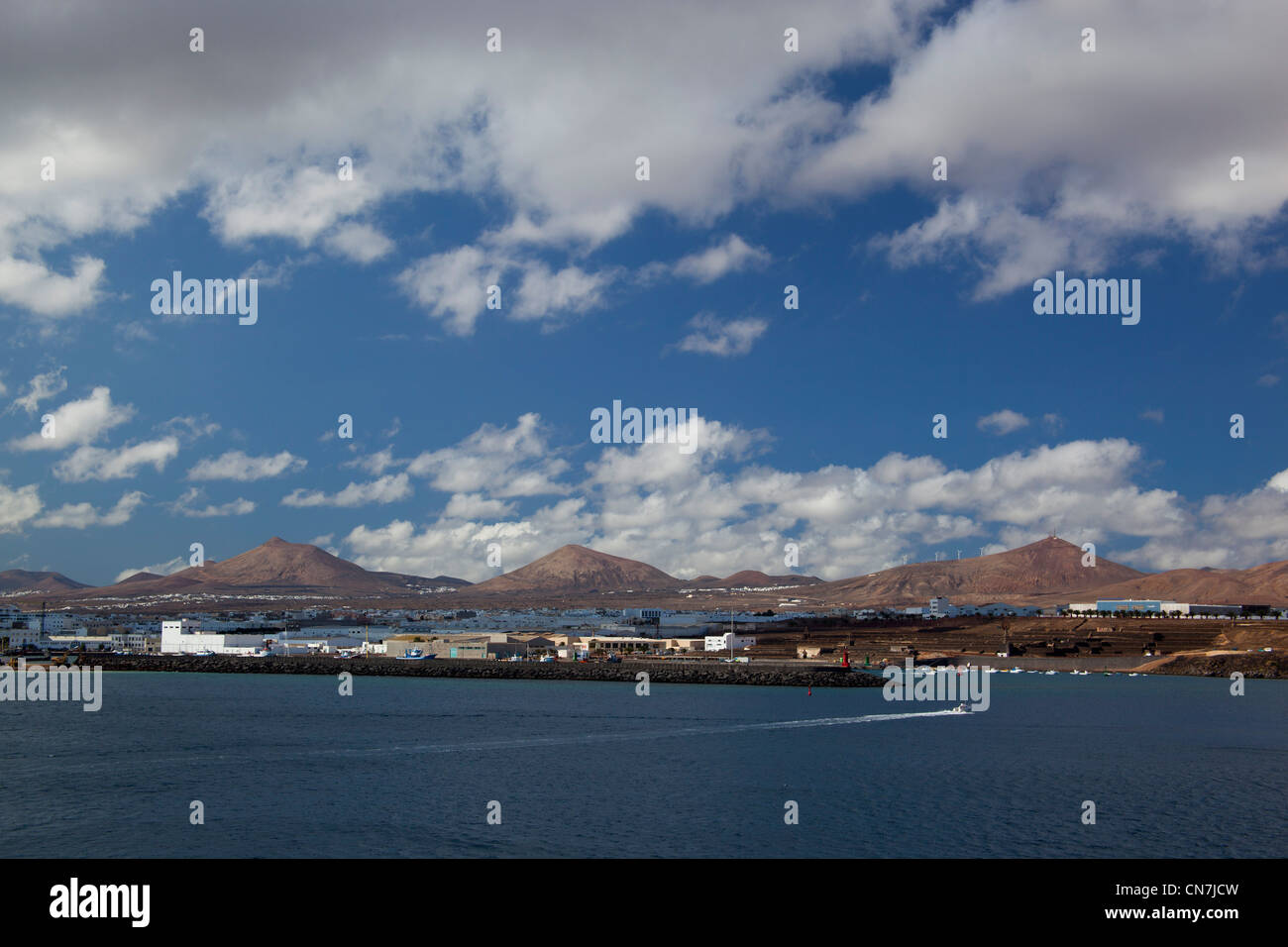 View of volcanoes in Lanzerote, Canaray islands, from a cruise ship ...