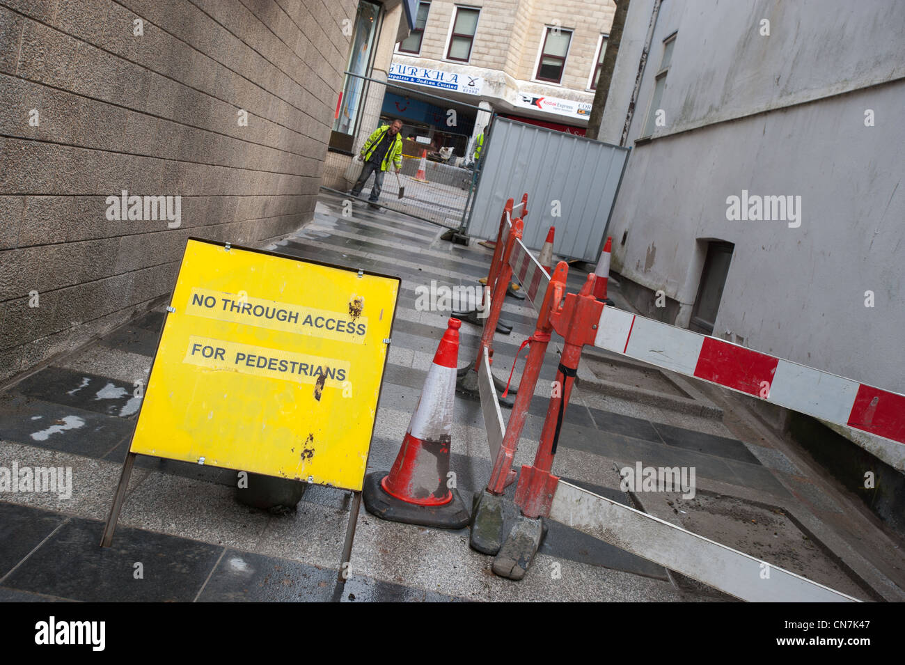 Roadworks in St Austell Cornwall to replace brick for granite slabs ...