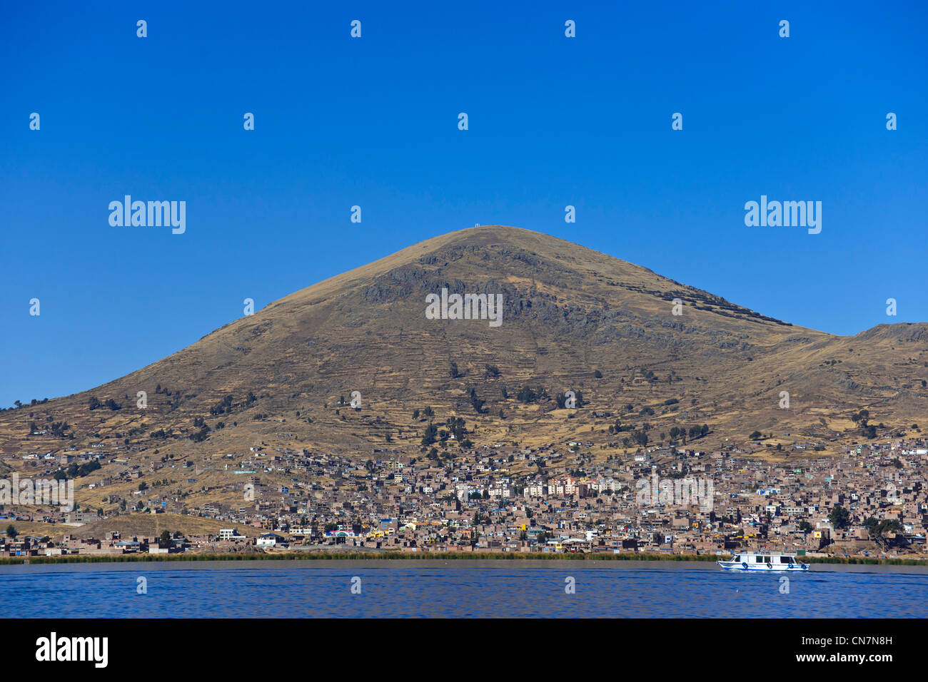 Peru, Puno province, Titicaca lake, Puno, at 4000m altitude, boats ...