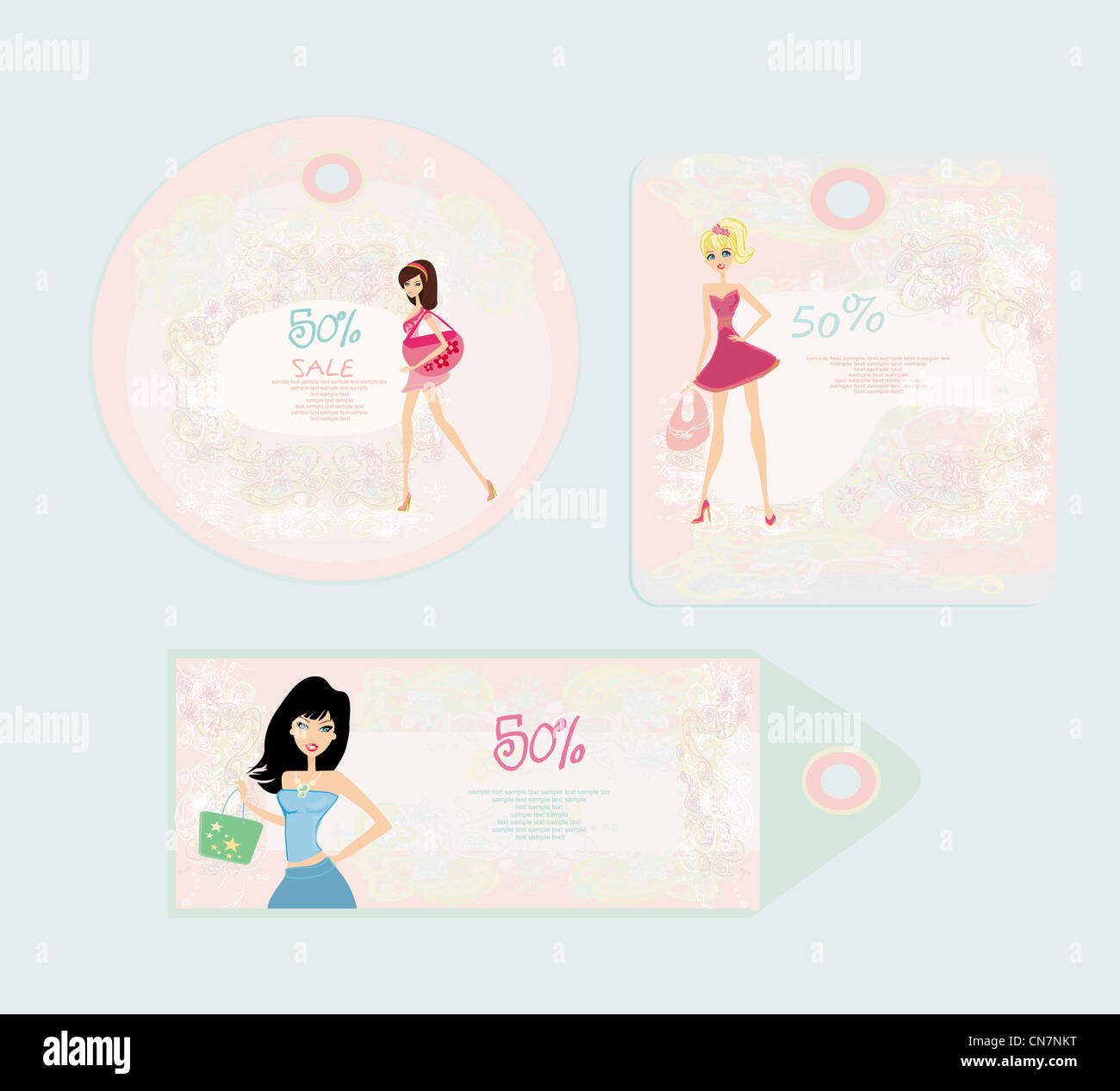 Price Tags With Fashion Girls vector set Stock Photo - Alamy