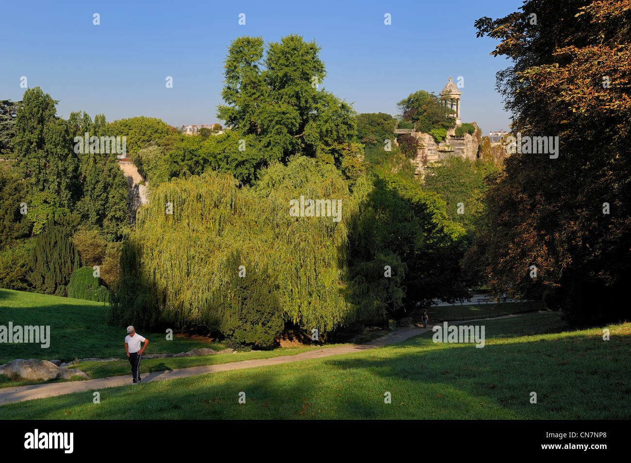 France, Paris, Buttes Chaumont Park, the Belvedere or temple of Sybil ...