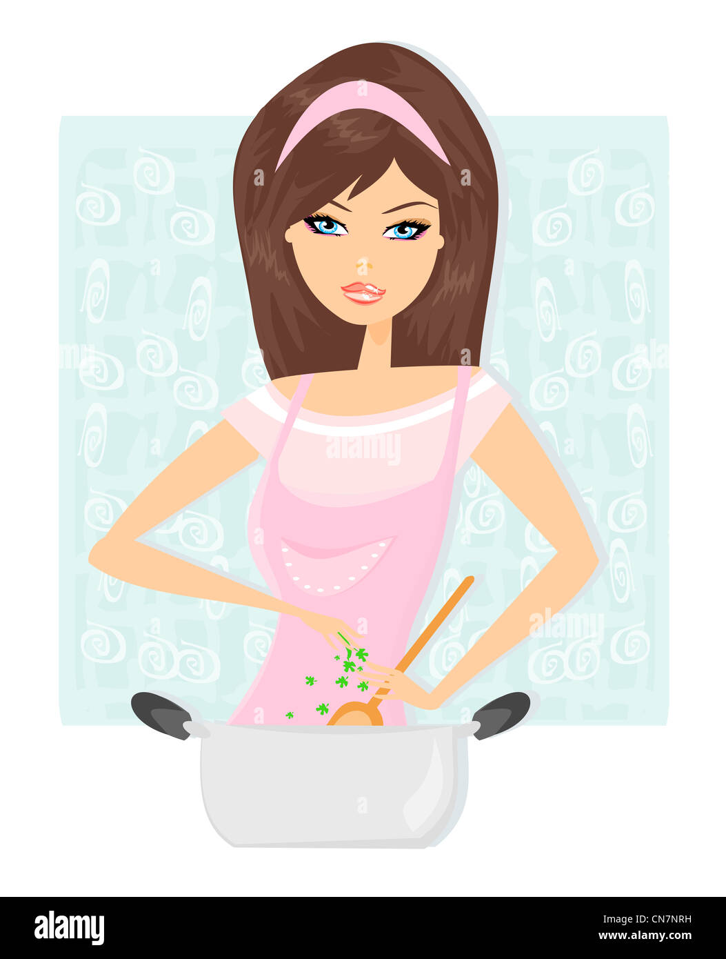 Beautiful lady cooking soup Stock Photo - Alamy