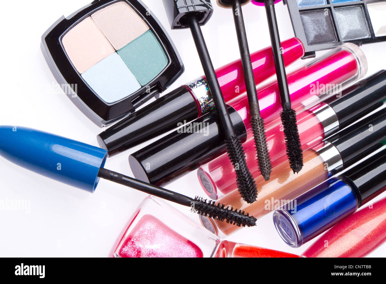 set of makeup products isolated on white background Stock Photo - Alamy