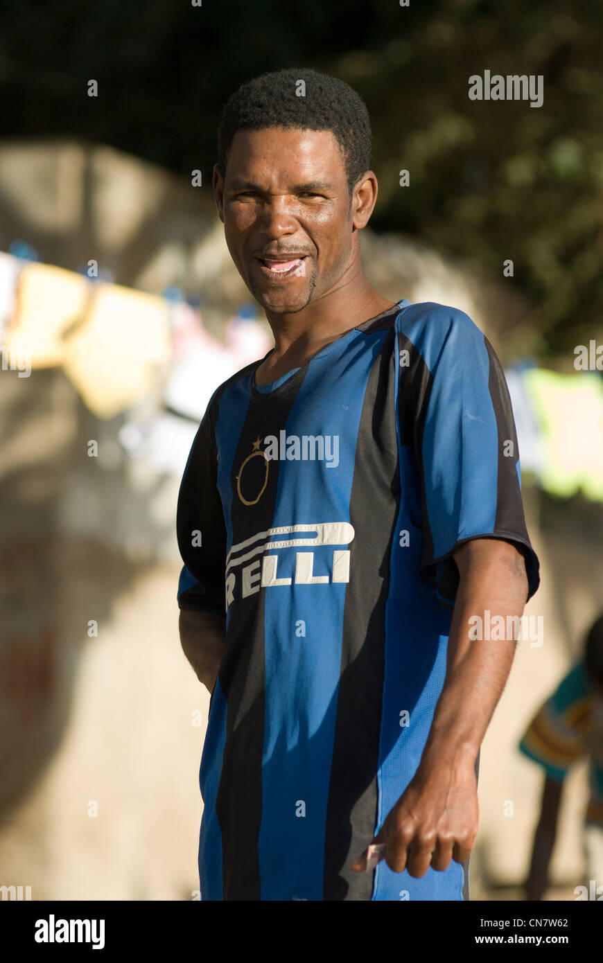 Cape Verde, Sao Vicente island, Sao Pedro, portrait of a man wearing a ...