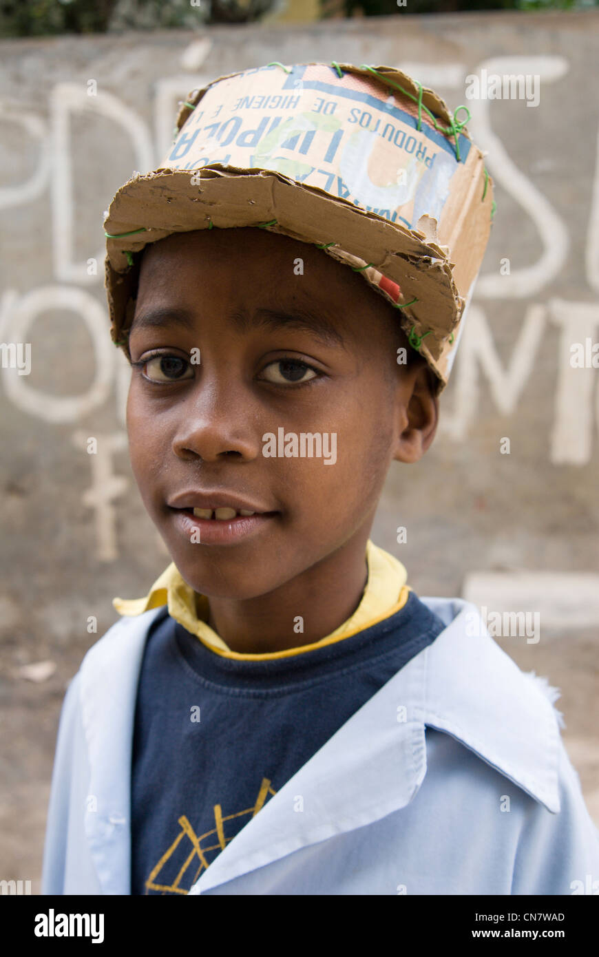 Cape Verde, Santo Antao island, Caibos, children preparing the carnival ...