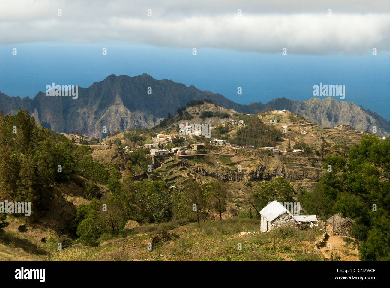 Cape Verde, Santo Antao island, landscape along Estrada da corded ...
