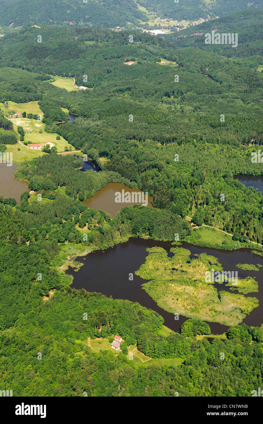 France, Haute Saone, Mille Plateau ponds to Faucogney hamlet of ...